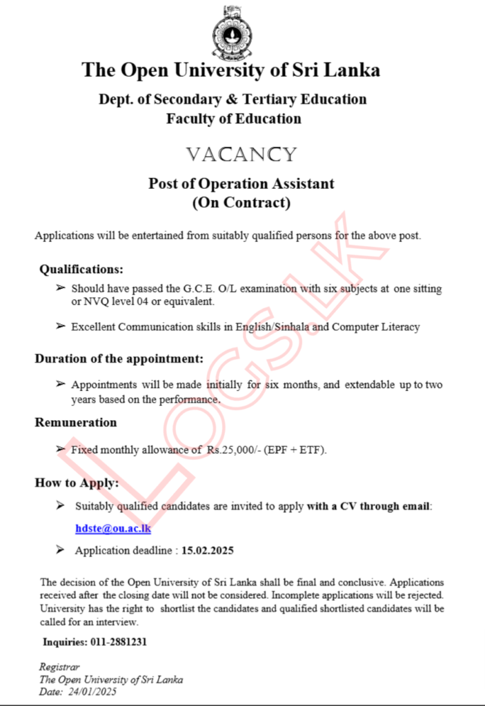 Operation Assistant (Contract) - Open University vacancies 2025 ...